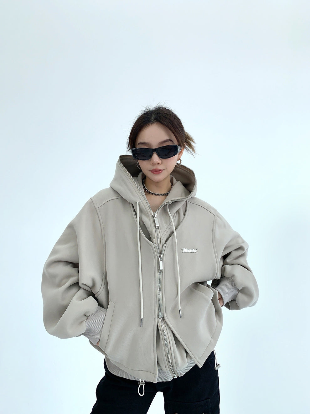 Fake Layered Zipper Hoodie NA2767 – WONAH